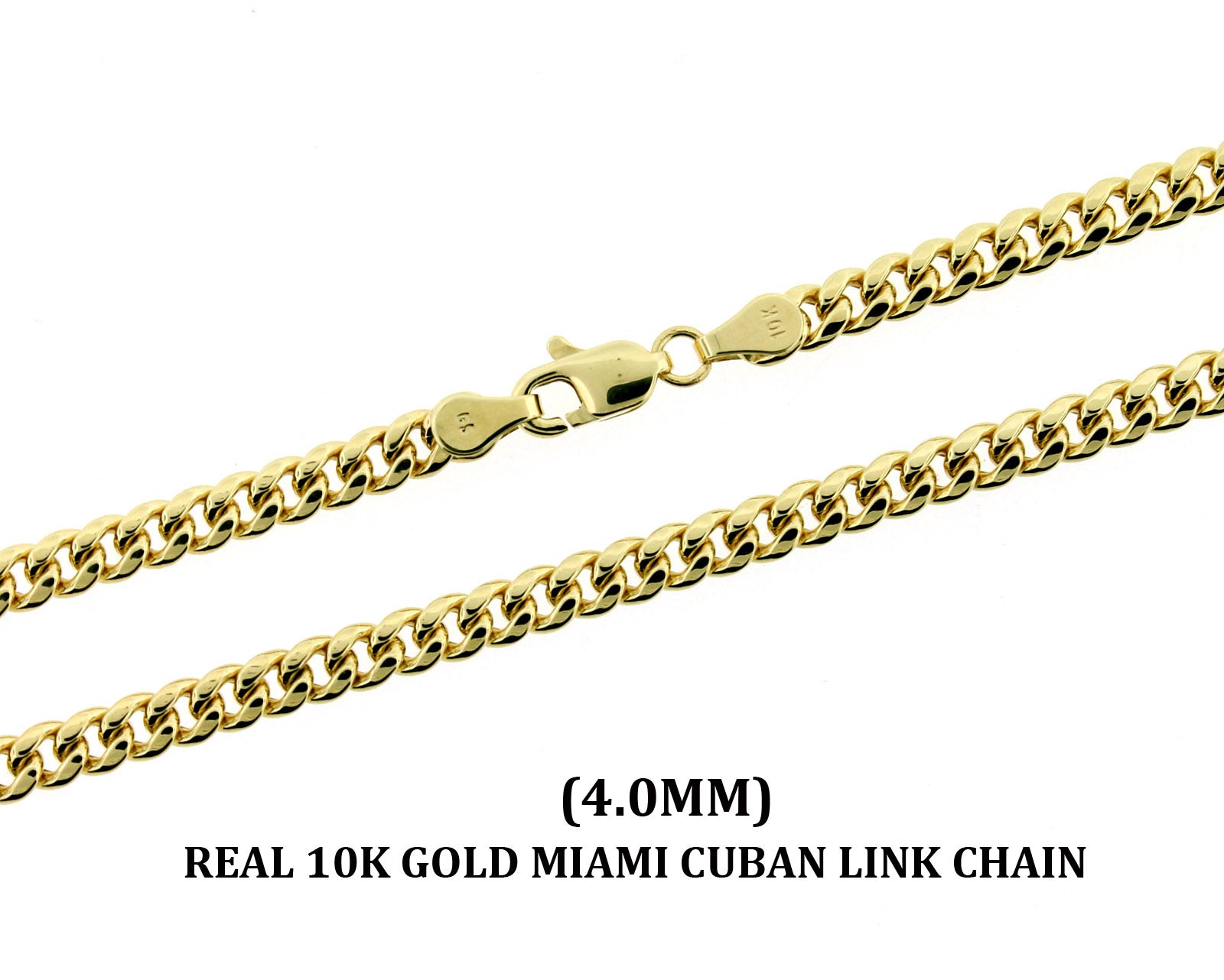 10K Solid Yellow Gold Miami Cuban Chain Necklace For Men & Women ...