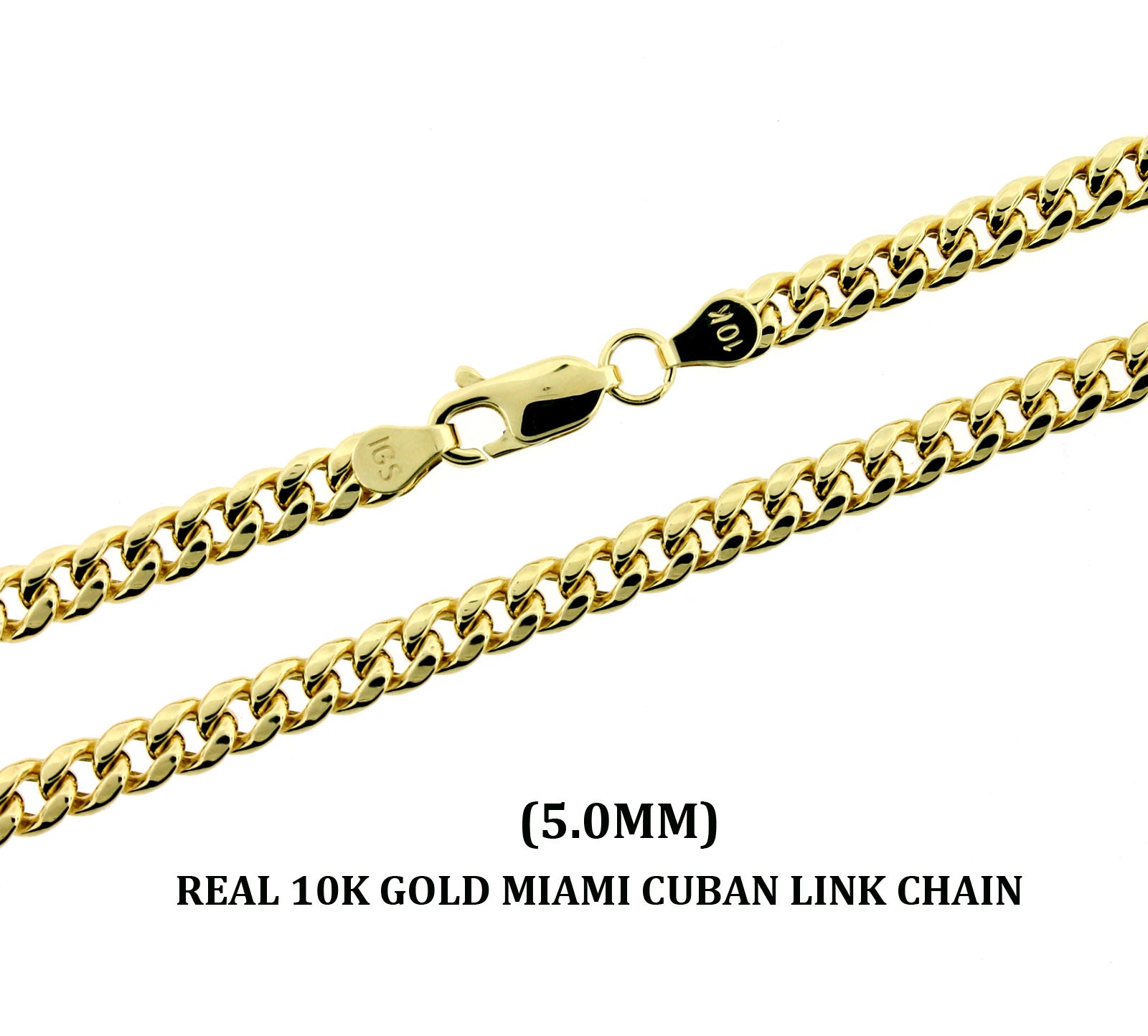 10K Solid Yellow Gold Miami Cuban Chain Necklace For Men & Women ...