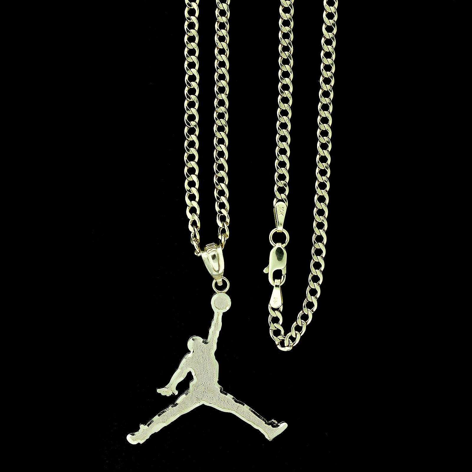 Mens 10K Yellow Gold Michael Jordan Jumpman Pendant With 2.5mm Cuban L ...